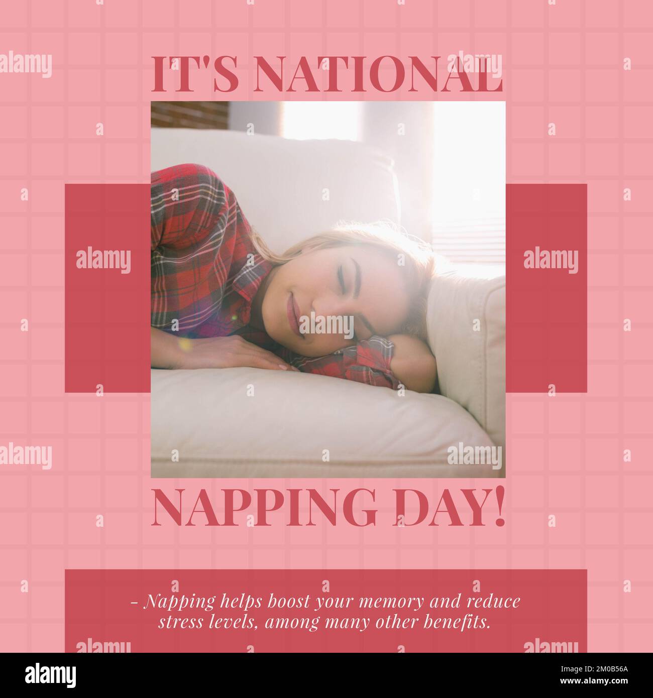 Composition of national napping day text with caucasian woman sleeping ...