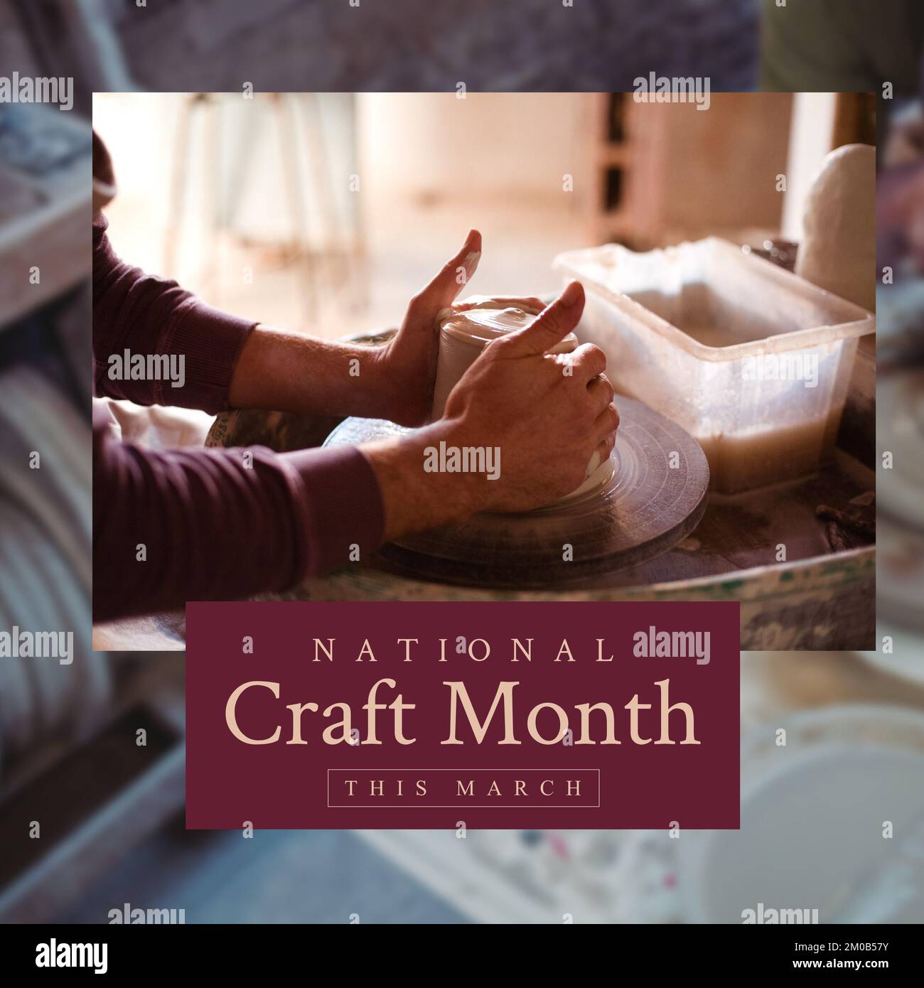 Composition of national craft month text over hands of caucasian male ...