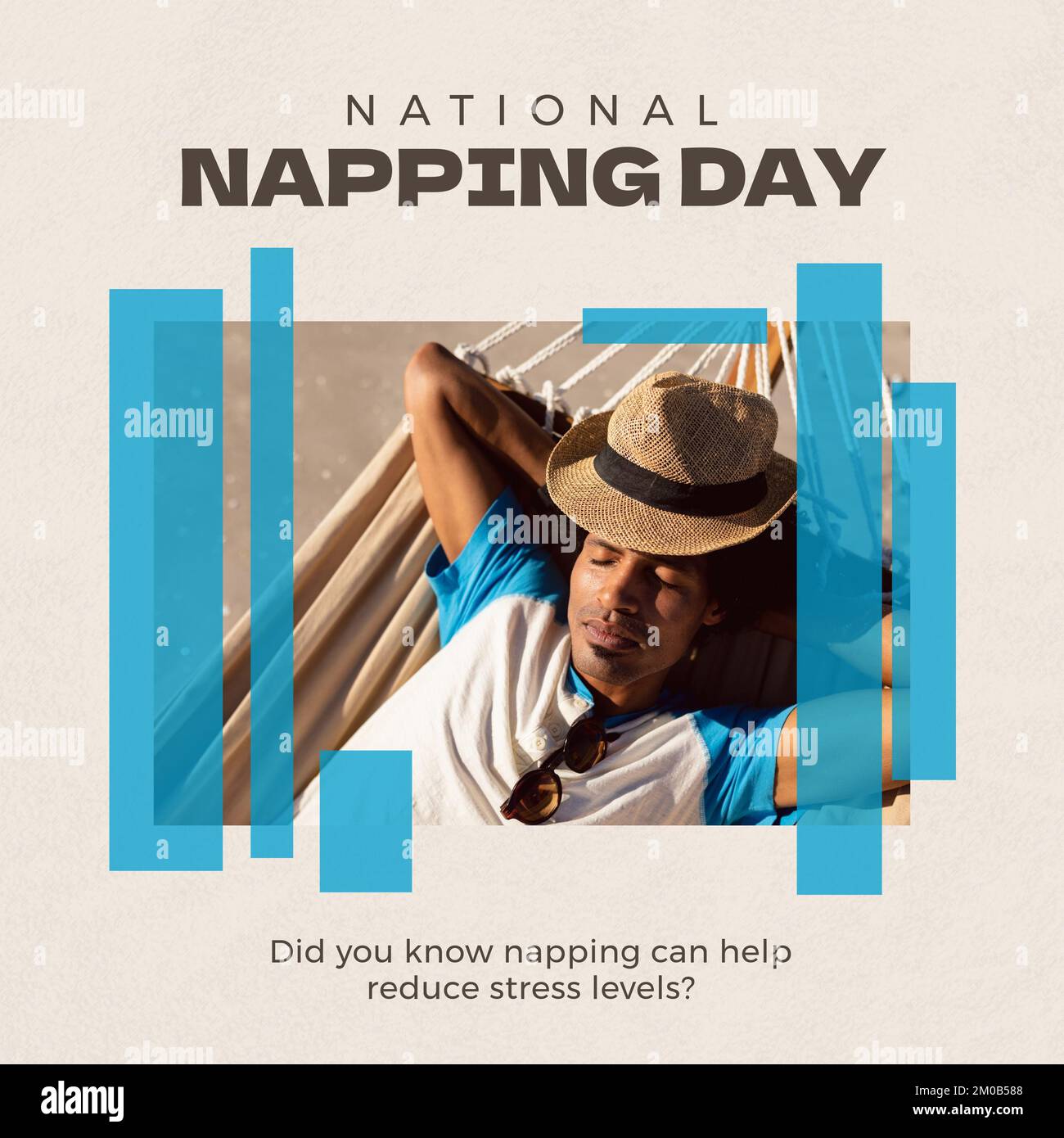 Composition of national napping day text with biracial man sleeping ...