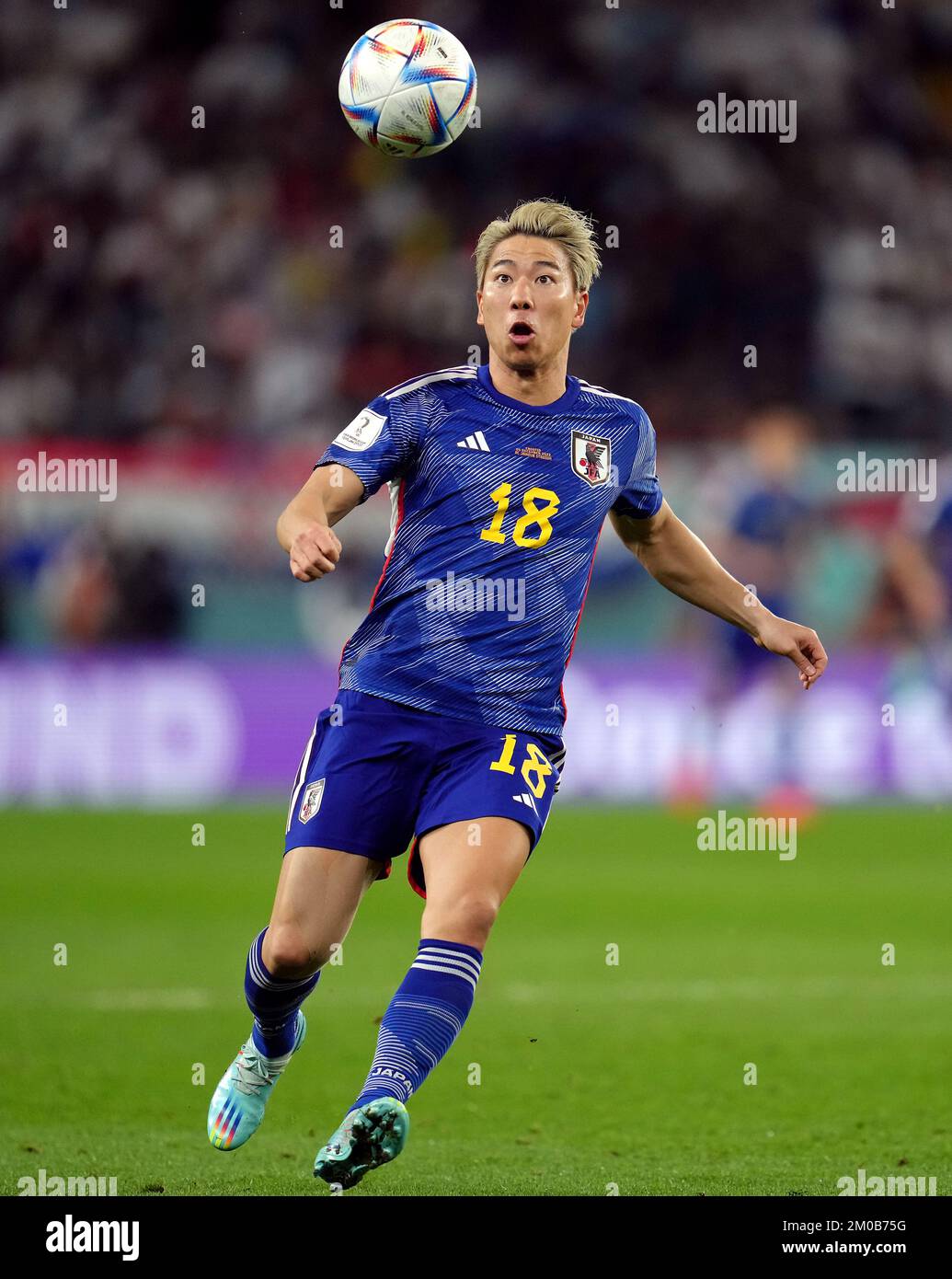 Japan’s Takuma Asano during the FIFA World Cup Round of Sixteen match at the Al Janoub Stadium ...