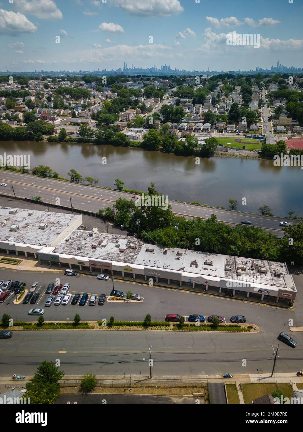 An aerial view of the Passaic River and the city of North Arlingtonthe ...
