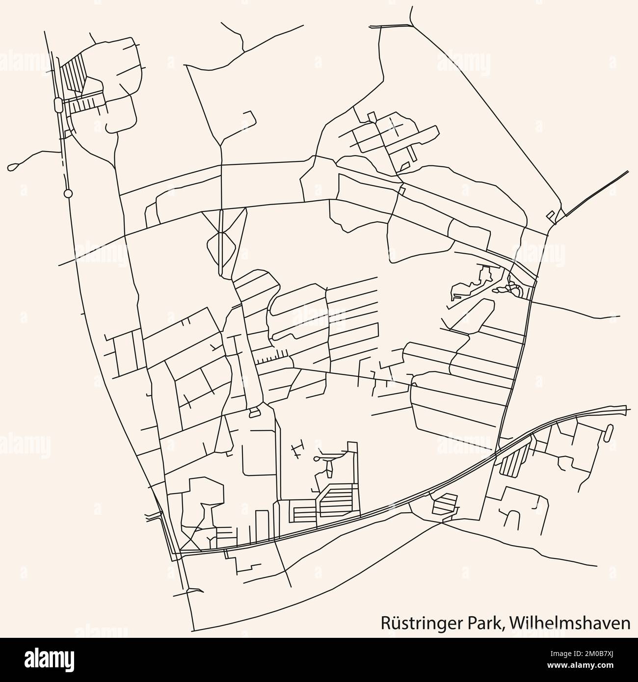 Street roads map of the RÜSTRINGER STADTPARK DISTRICT, WILHELMSHAVEN ...