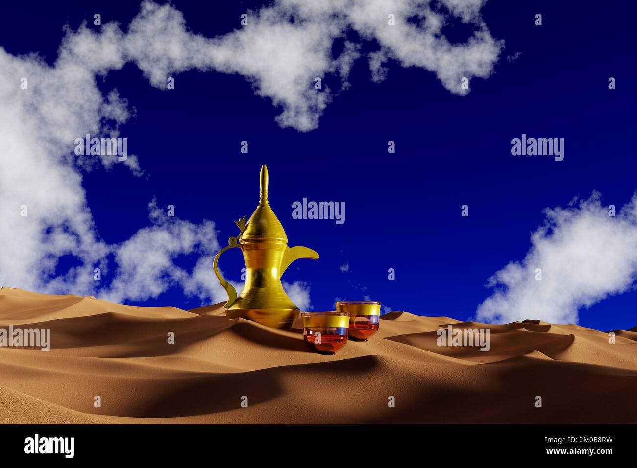 Middle Eastern Arabic Coffee Dallah Pot in Desert Sand Dunes - 3D ...