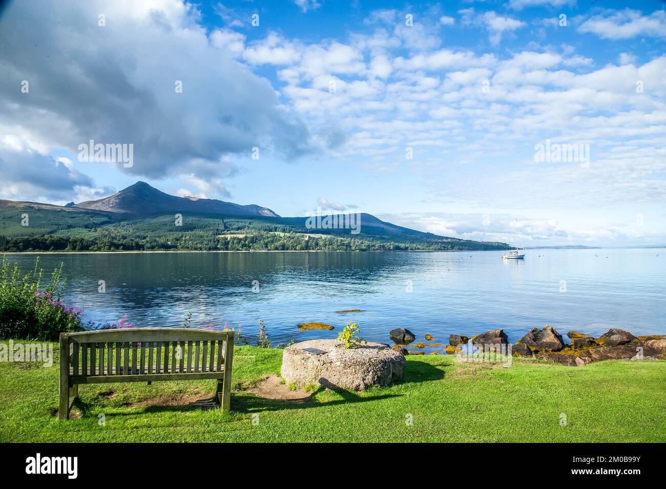 The image is from the loch side promenade in Brodick town looking out ...