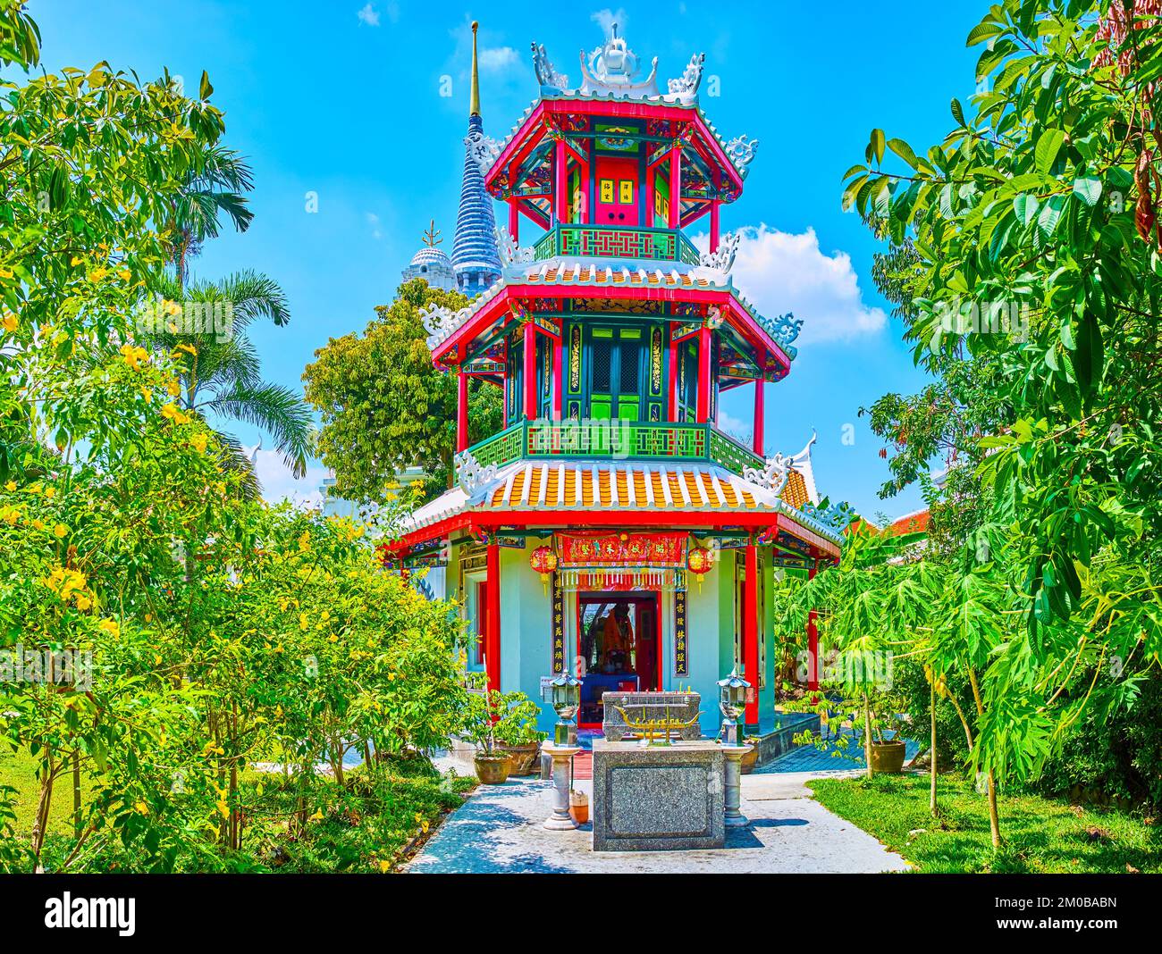 Amazing small colorful Chinese shrine Chao Mae Takhian Thong and high ...