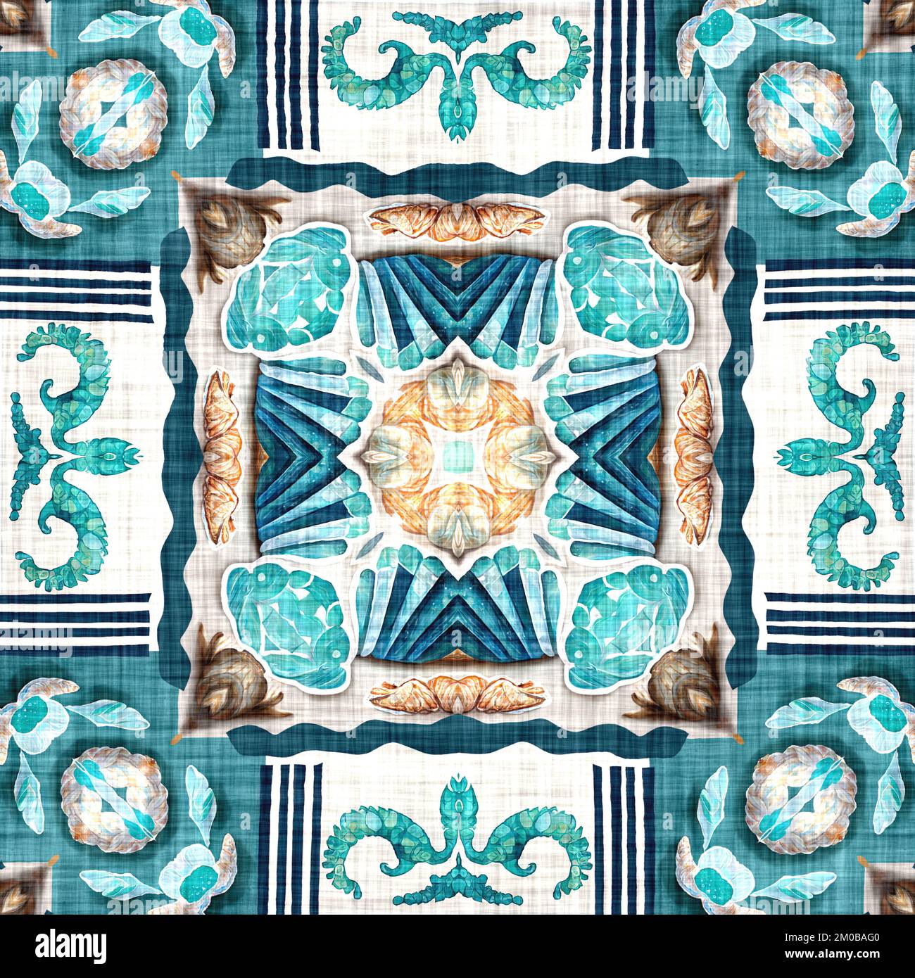 Teal beach house coastal style patchwork pattern tile. Modern nantucket ...
