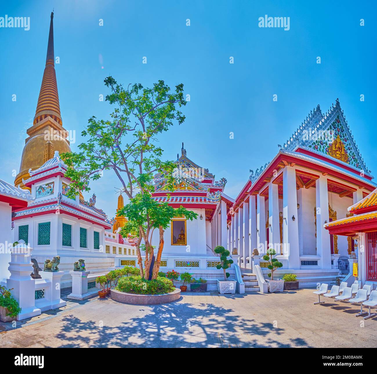 Panorama Of The Shrines And Golden Chedi Of Wat Bowonniwet Vihara Temple Complex Bangkok