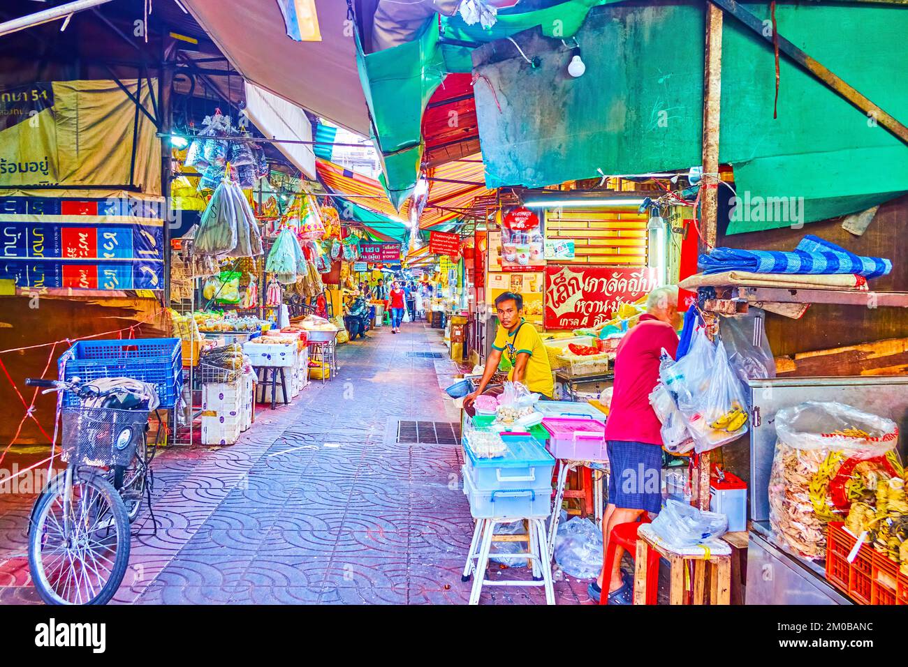 BANGKOK, THAILAND - APRIL 23, 2019: The covered alley of Sampeng Lane ...