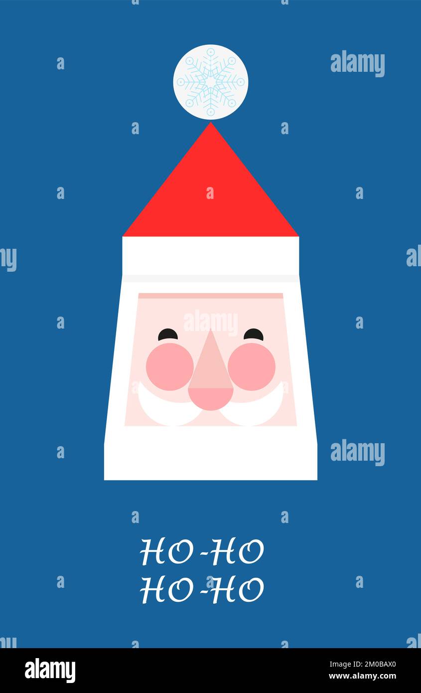 New Year greeting card in geometric style. Santa Claus wishes happy ...