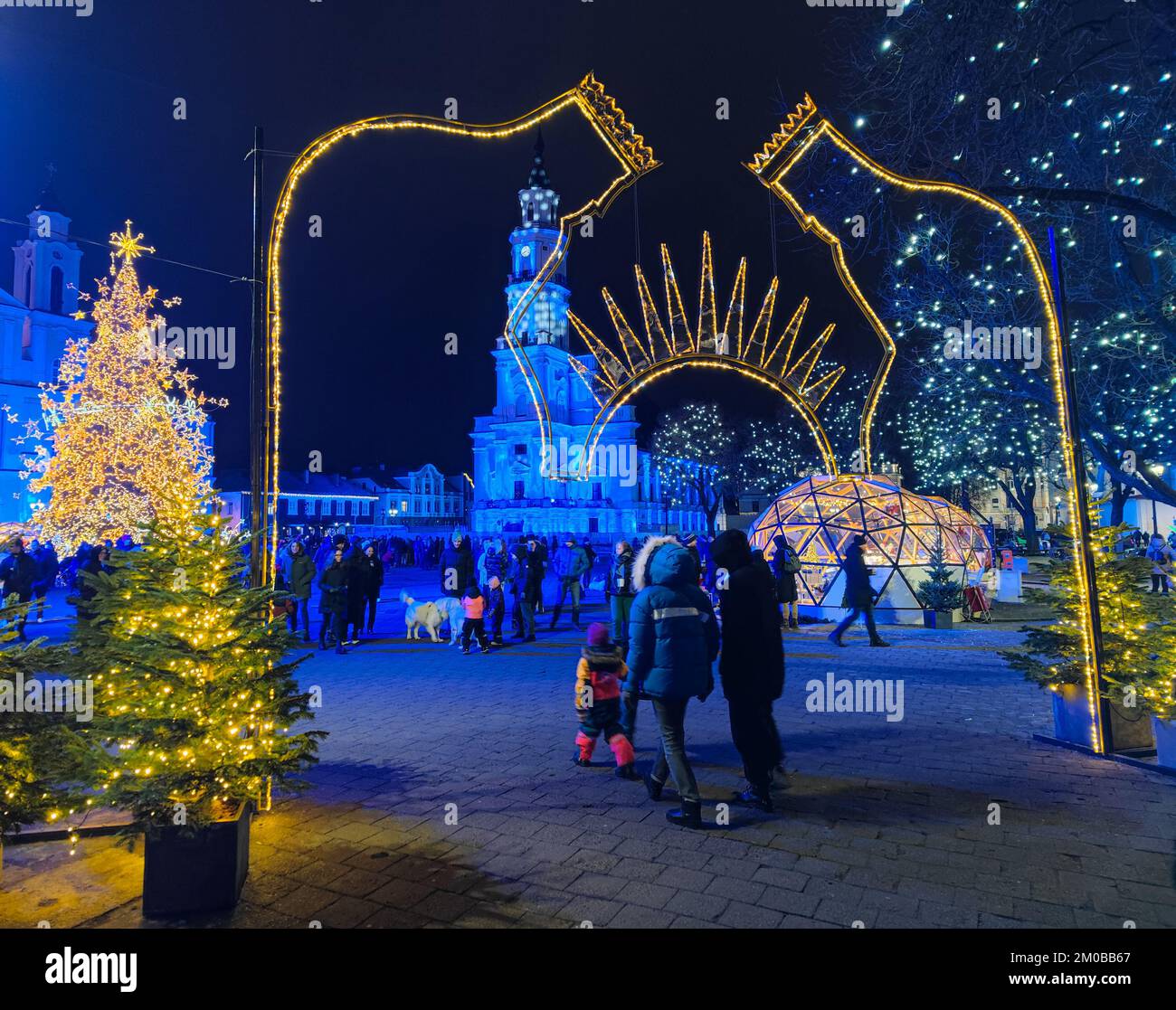 Gates to Christmas town with unique Christmas tree in Kaunas, Lithuania ...