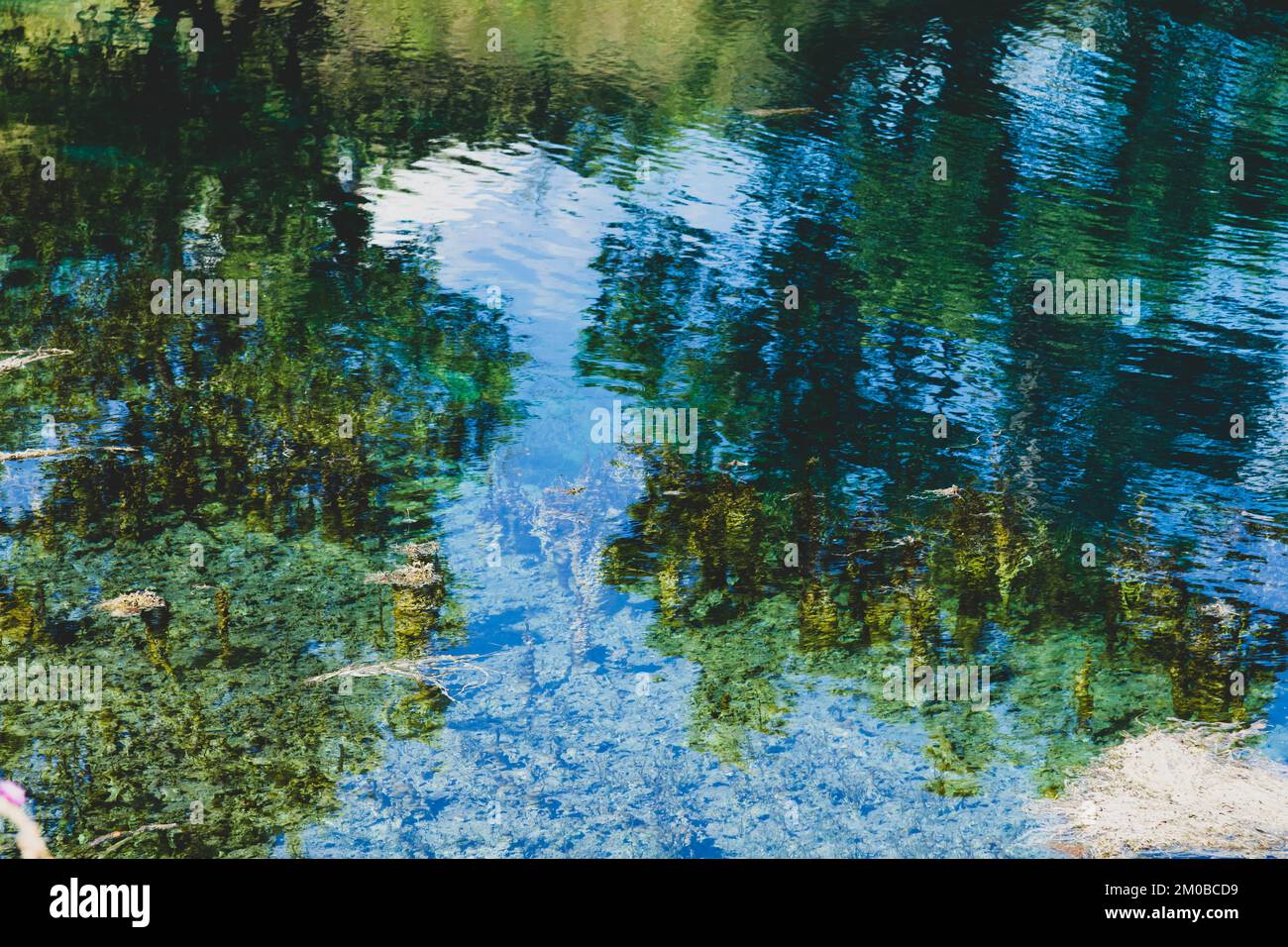 Lake with gray water. Blue lake in Samara region in Russia. Deep pond ...