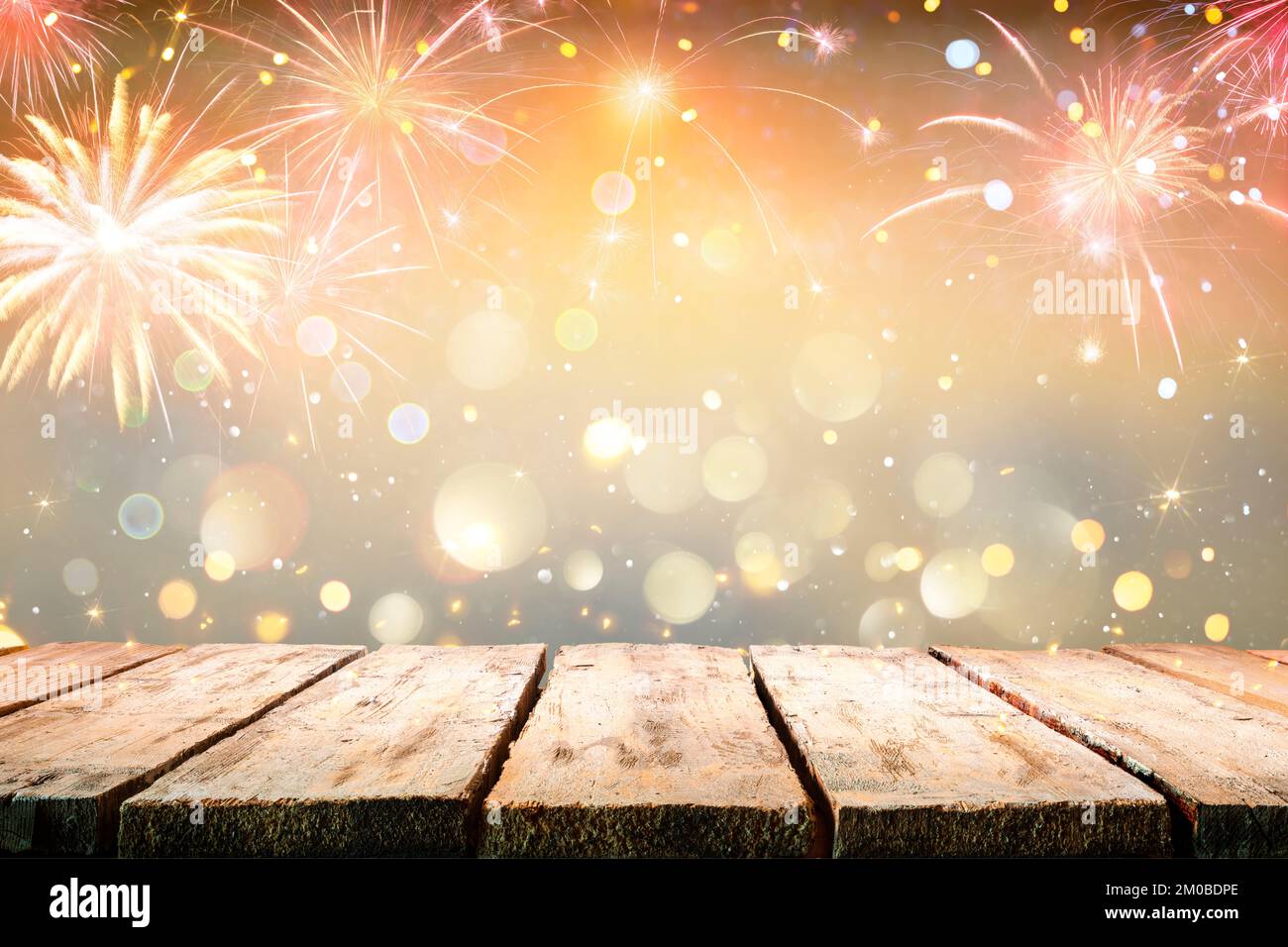 Celebration Table With Fireworks With Abstract Defocused Lights Stock ...