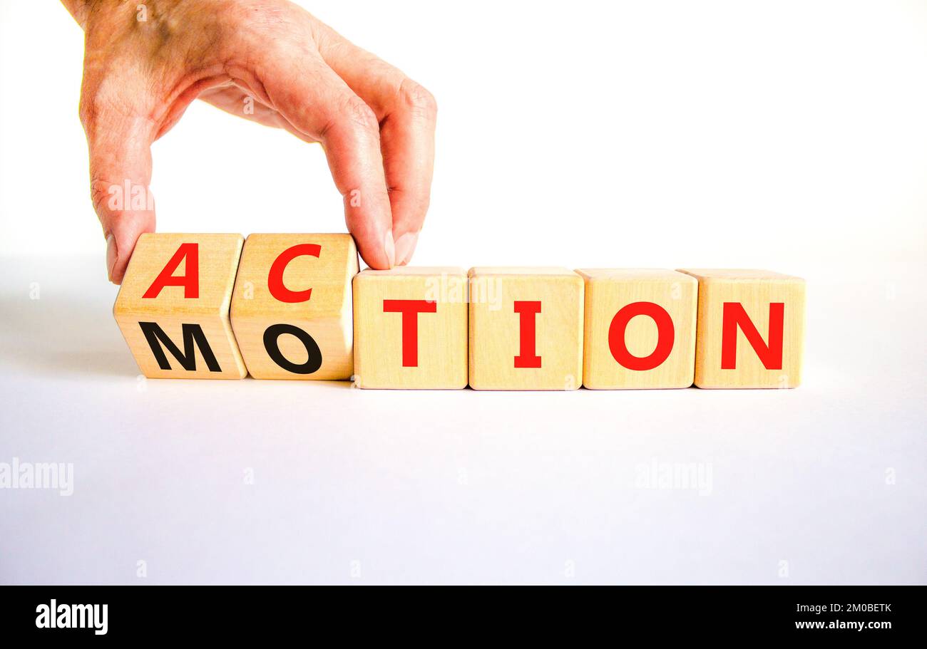 Action or motion symbol. Concept word Motion and Action on wooden cubes ...