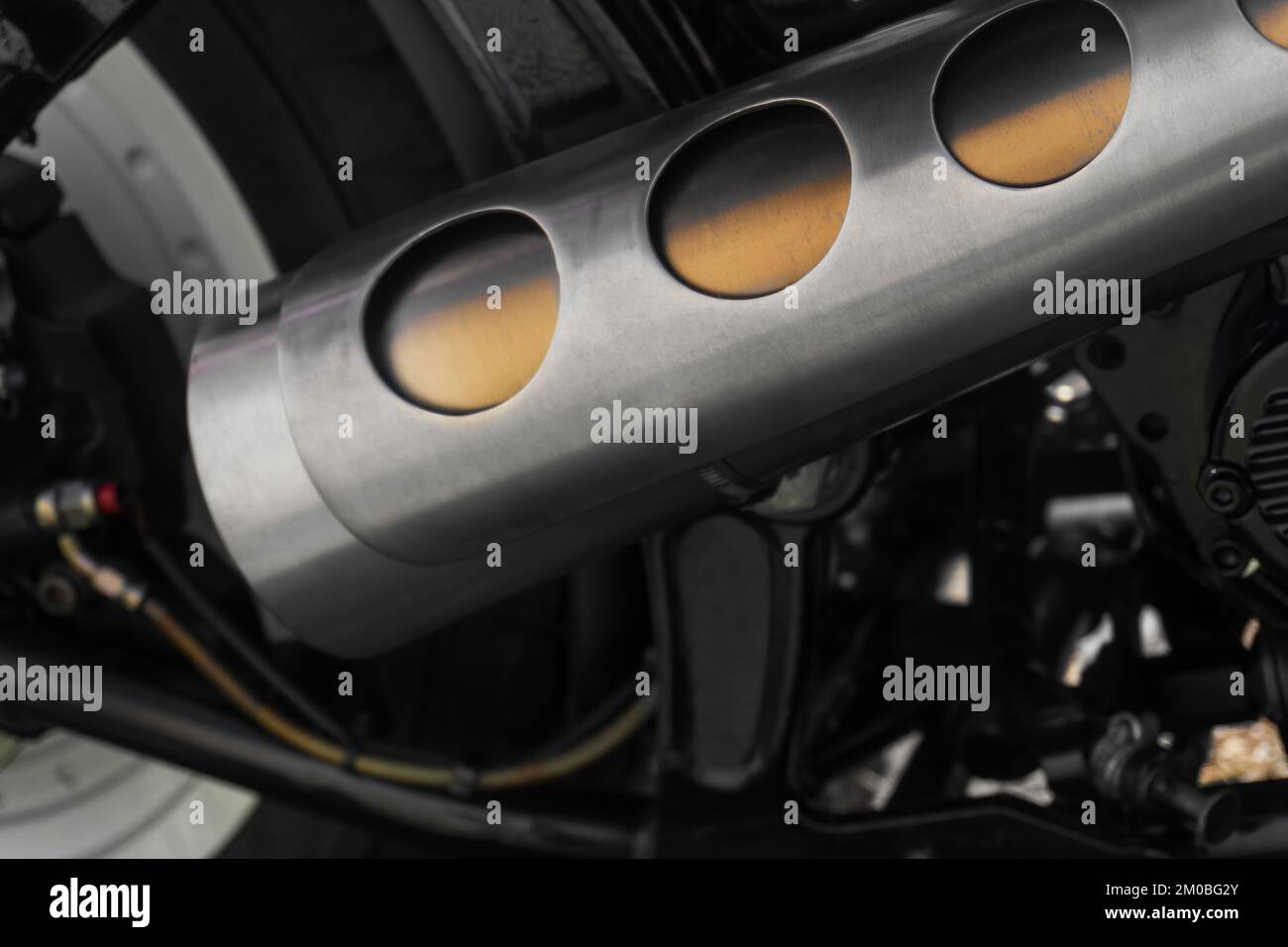 Custom motorcycle part, metal exhaust pipe close up Stock Photo - Alamy