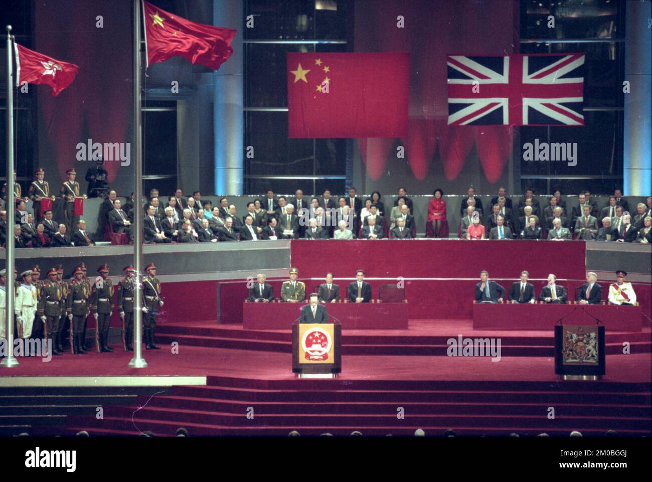 Chinese president Jiang Zemin is giving a speech during the Hong Kong ...