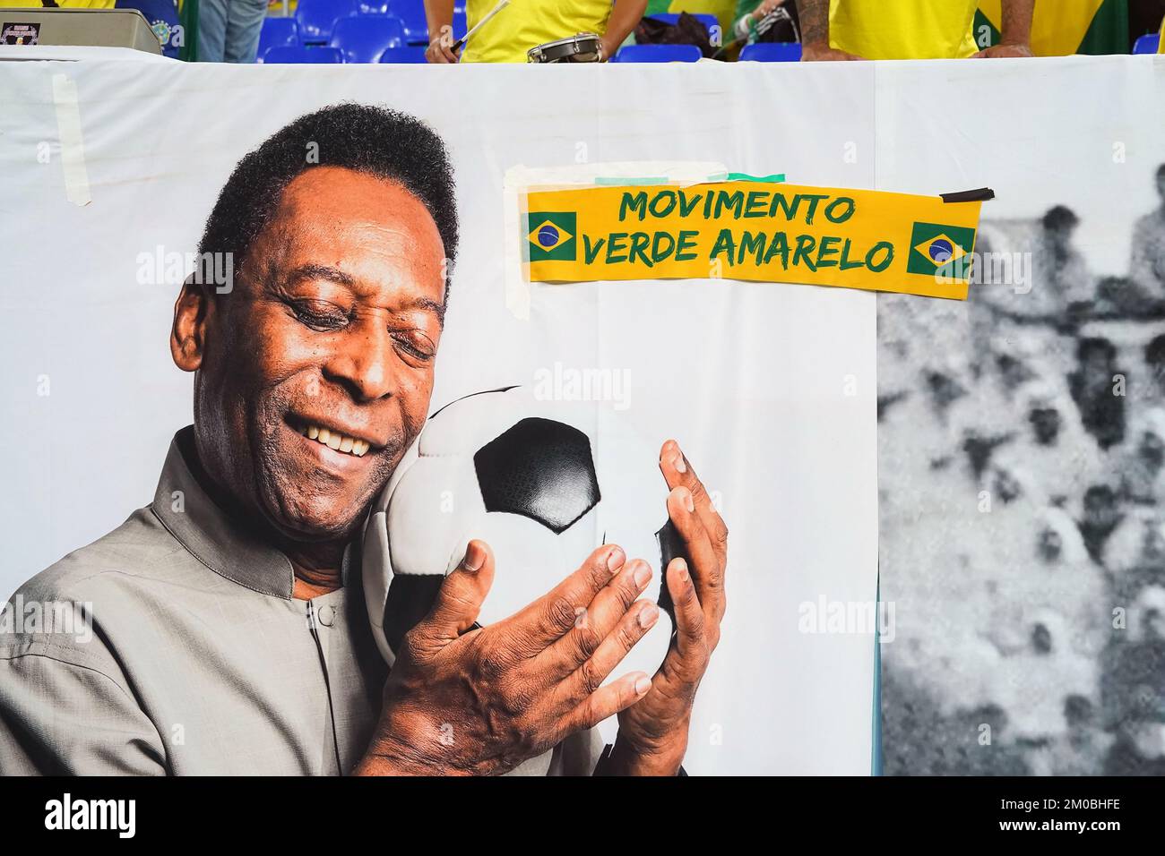 A banner featuring former Brazil player Pele in the stands ahead of the ...
