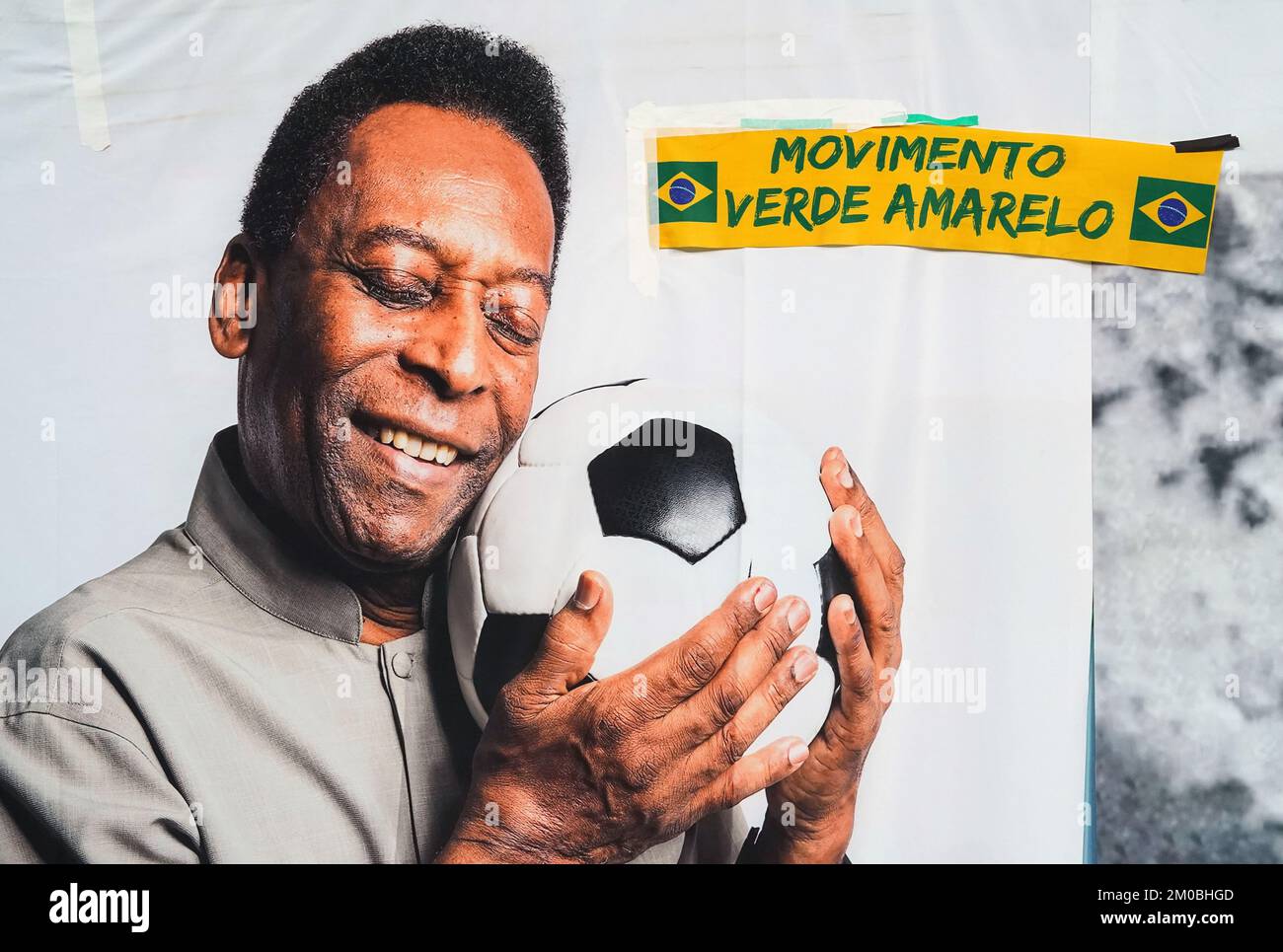 A banner featuring former Brazil player Pele in the stands ahead of the ...