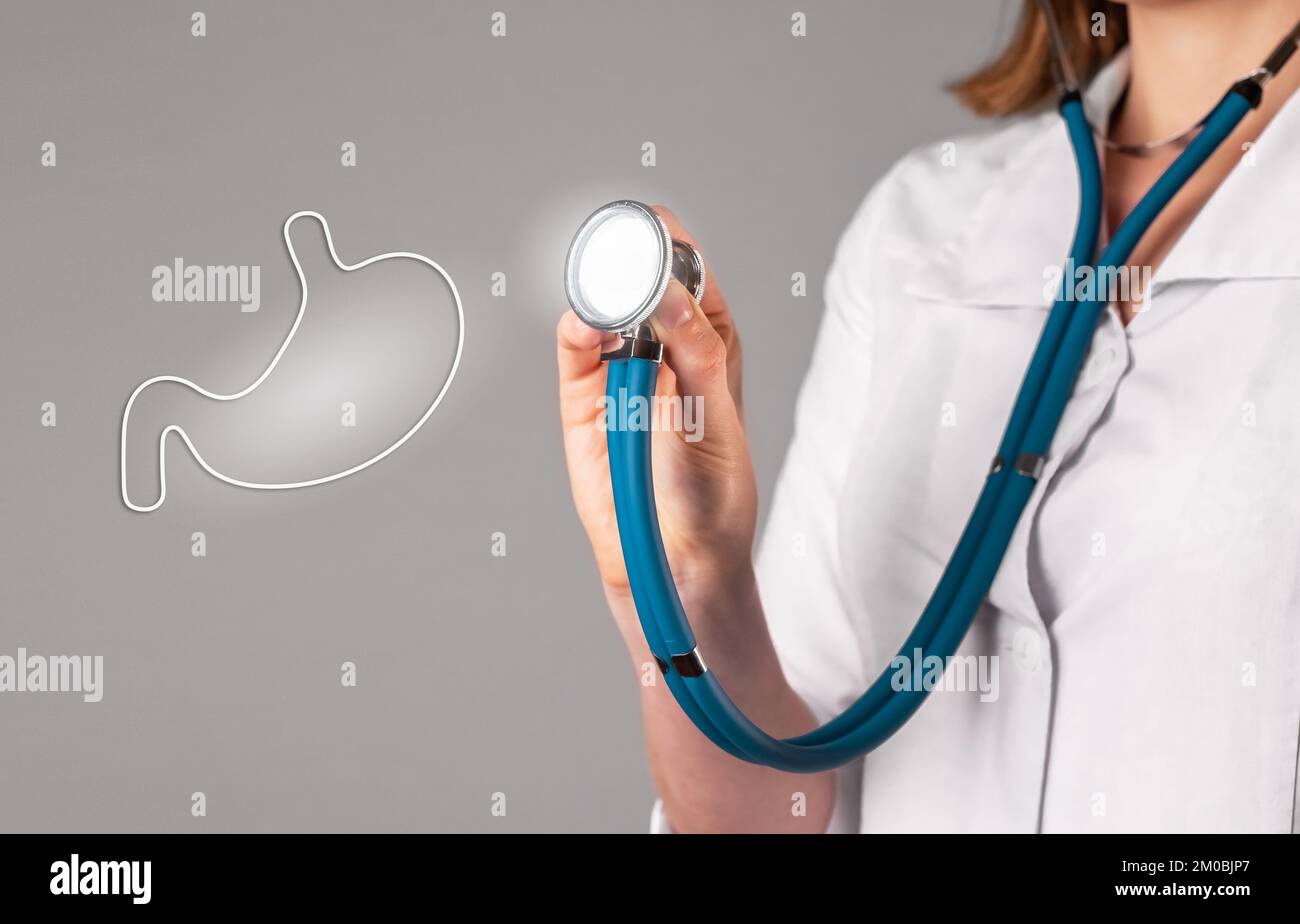 Stomach disease and health concept. Stomachache, abdomen problem ...