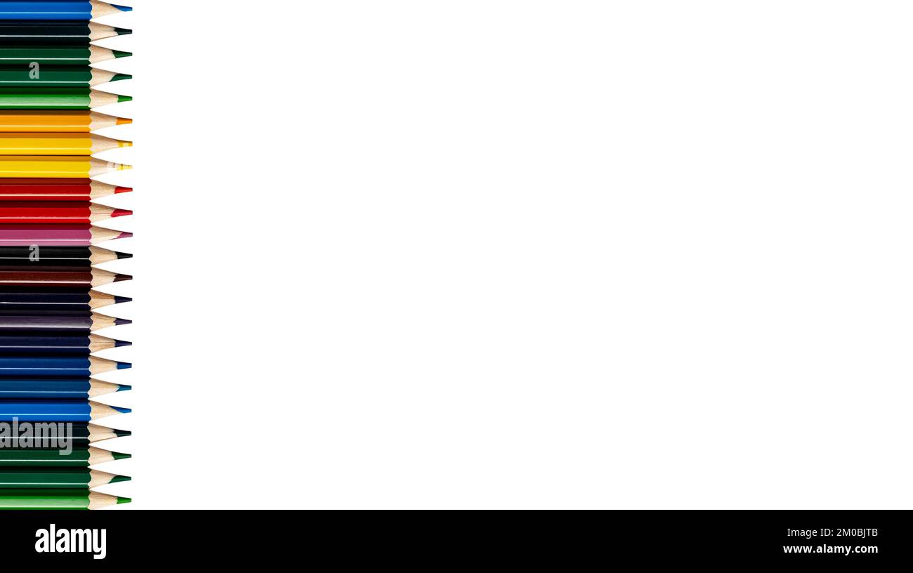 Coloured pencils isolated on white background, ad banner with copy ...