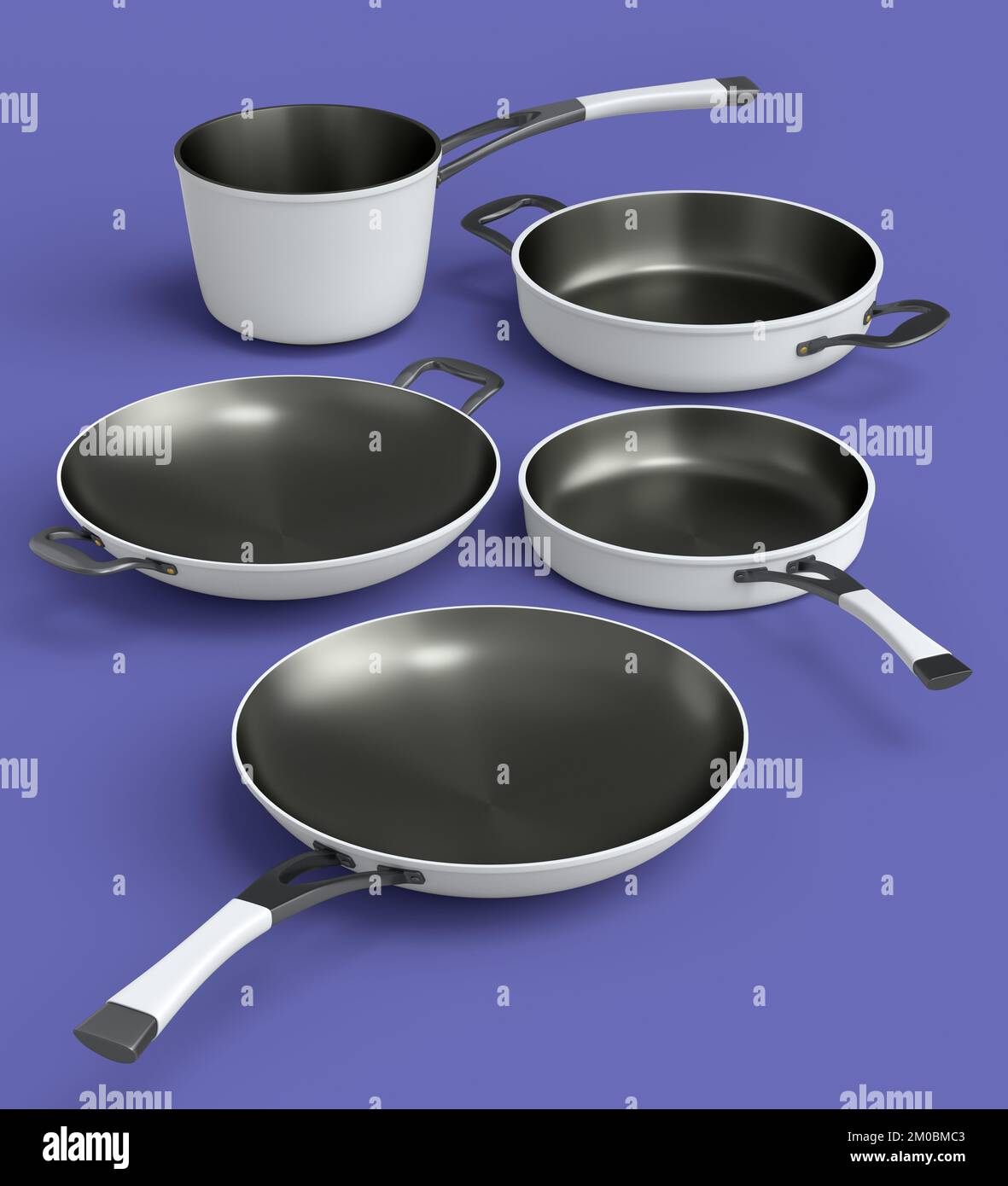 Set of stainless steel stewpot, frying pan and chrome plated aluminum ...