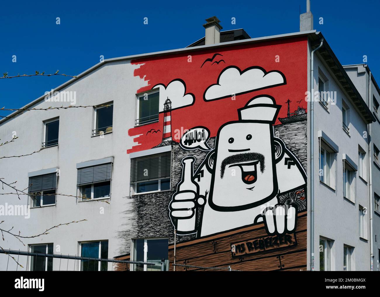 A Graffiti of Dortmund harbor lighthouse and sailor Ahoy Stock Photo ...