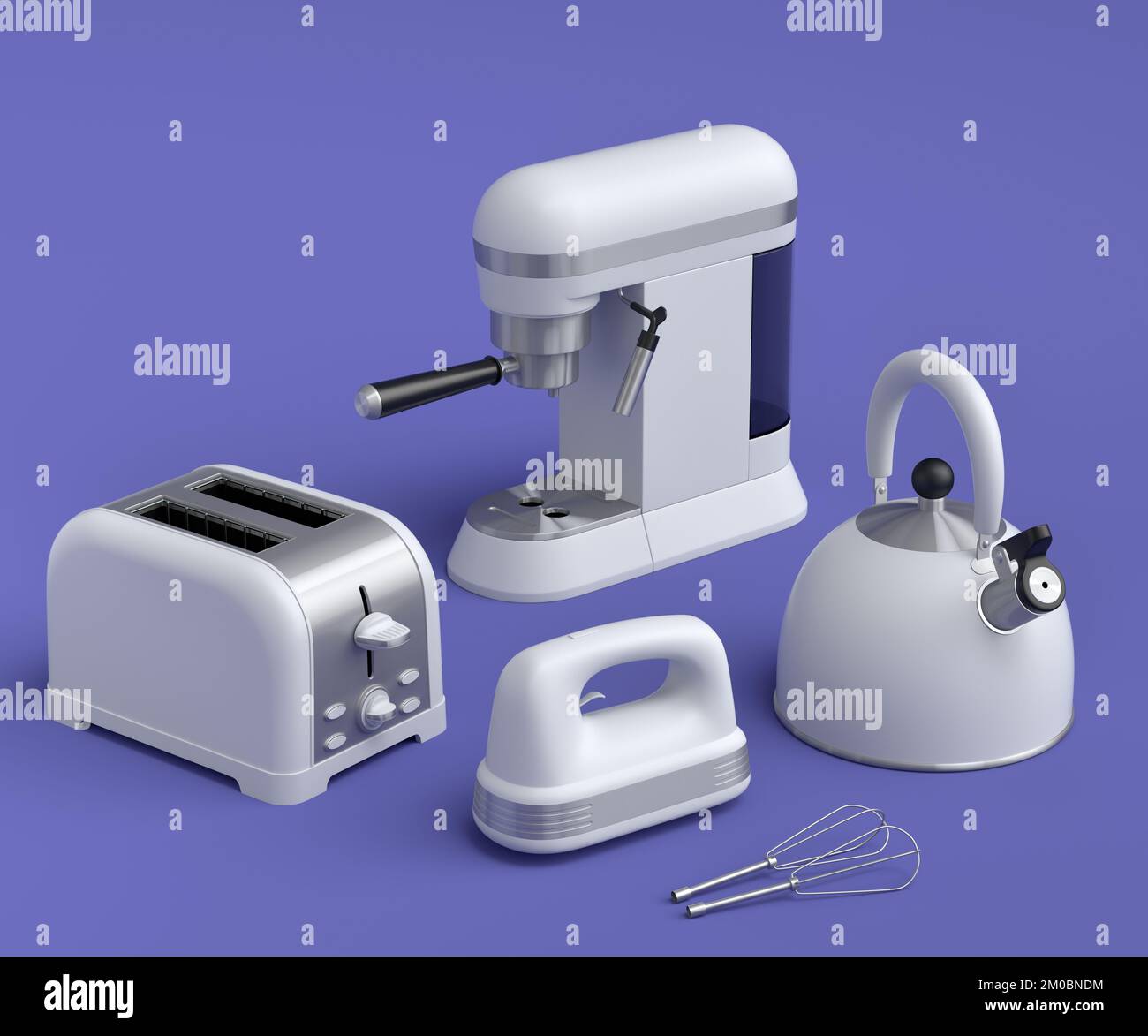 Espresso coffee machine, hand mixer, kettle and toaster for preparing ...