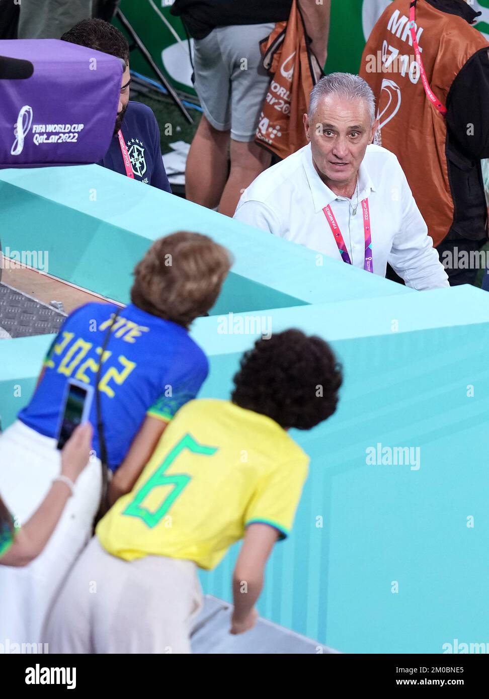 Brazil manager Tite (right) walks out of the tunnel as his wife Rosmari ...