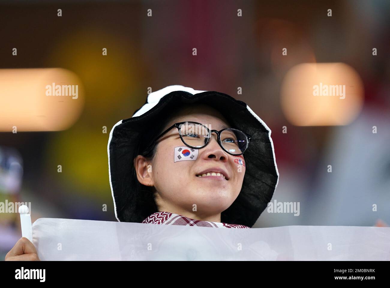 A South Korea fan in the stands ahead of the FIFA World Cup Round of ...