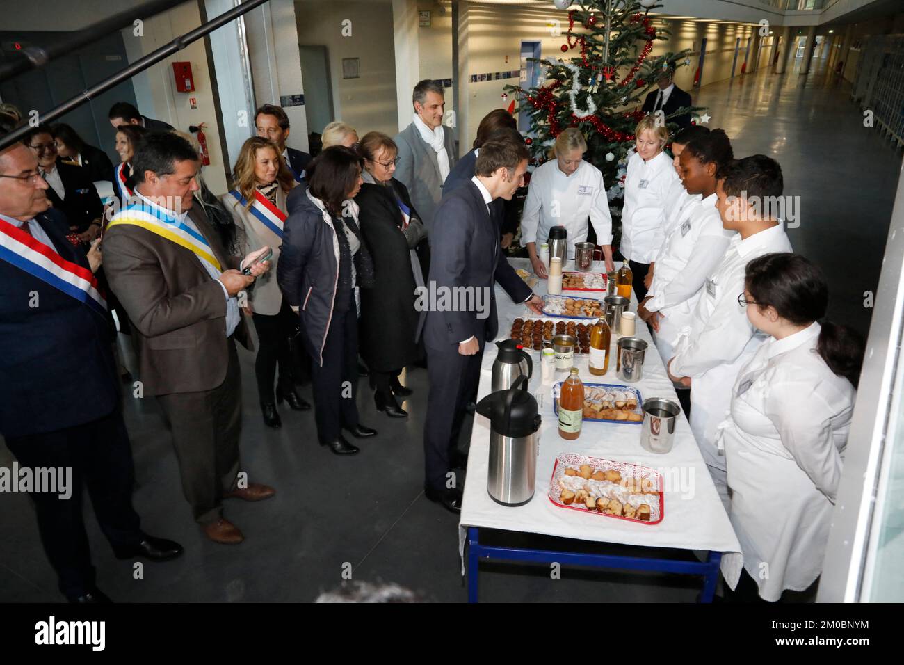 French President Emmanuel Macron meet students in college during ...