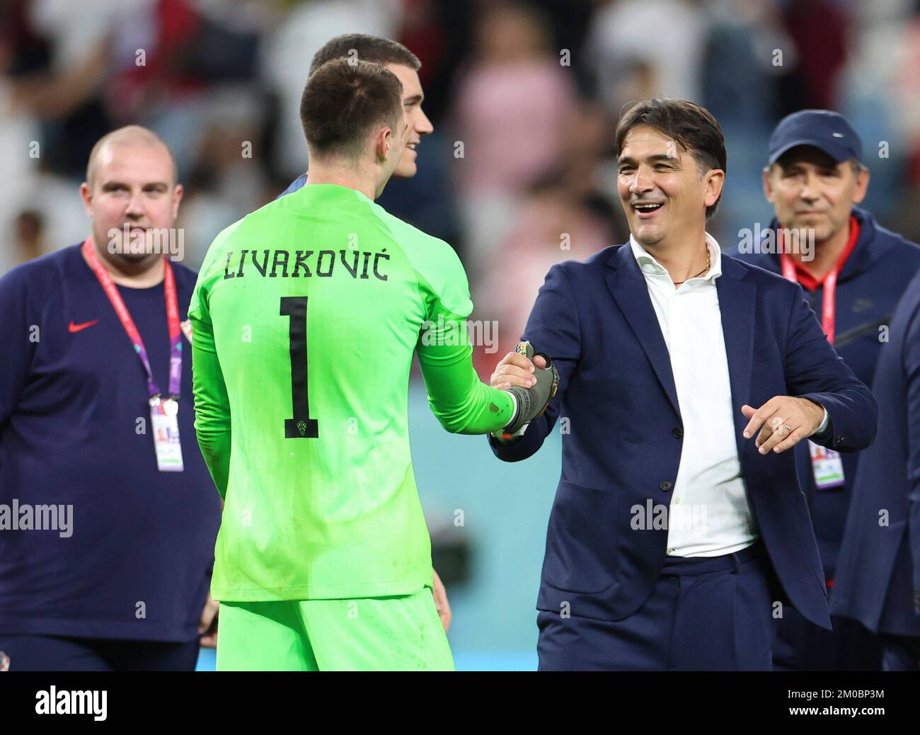 Al Wakrah, Qatar. 5th Dec, 2022. Croatia's head coach Zlatko Dalic (R ...