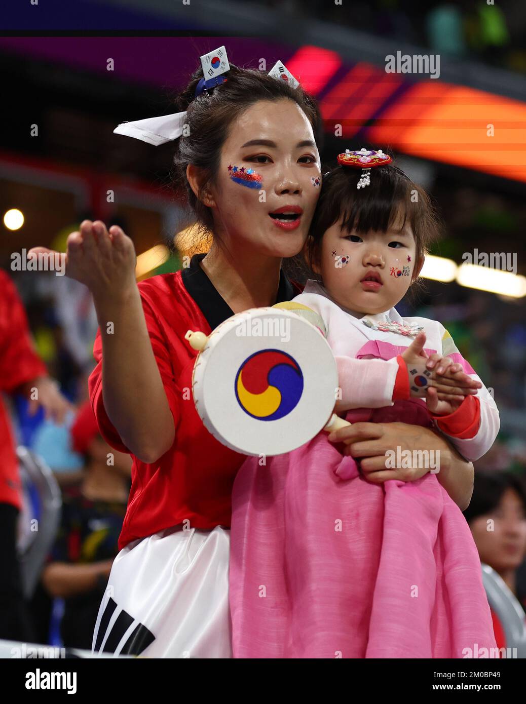 Doha, Qatar, 5th December 2022. South Korean fans during the FIFA World ...