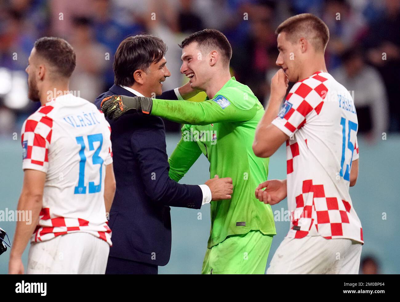 Croatia manager Zlatko Dalic and goalkeeper Dominik Livakovic celebrate ... Croatia manager Zlatko Dalic and goalkeeper Dominik Livakovic celebrate ...