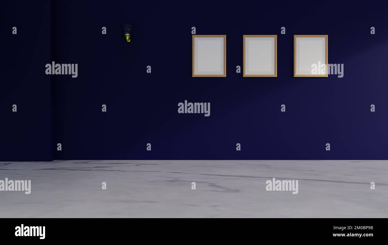 dark blue empty living room backdrop 3d illustration for real state ads ...