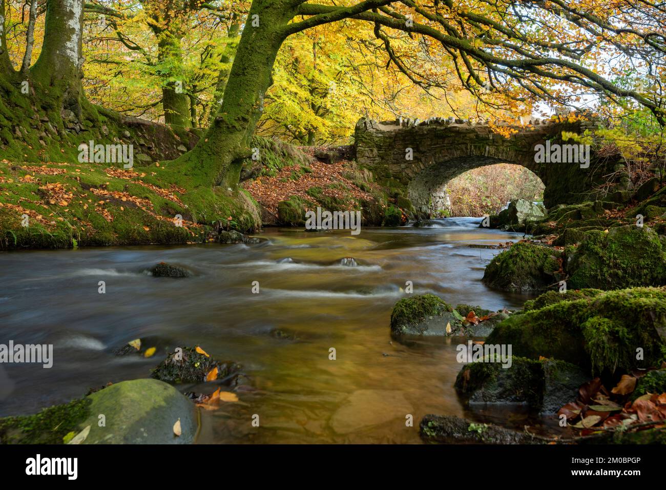 The Weir Water river flowing under Robbers Bridge in Exmoor National ...