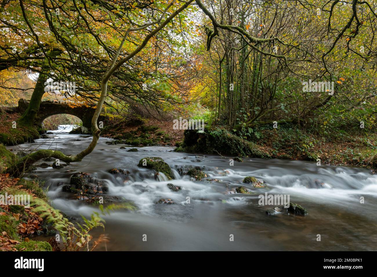 The Weir Water river flowing under Robbers Bridge in Exmoor National ...