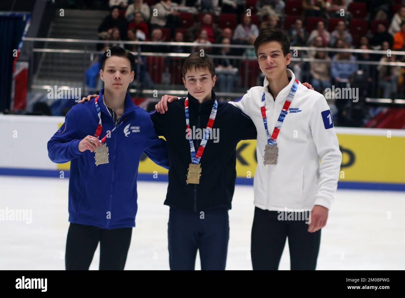 Saint Petersburg, Russia. 04th Dec, 2022. Grigory Fedorov (C), Gleb Lutfullin (L), Petr Gumennik ...