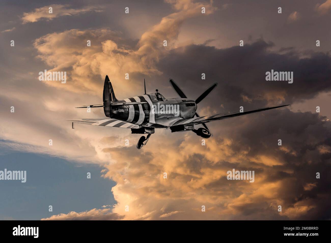 World War Two Spitfire. Photo recon Mark 11 in D-Day Markings Stock ...