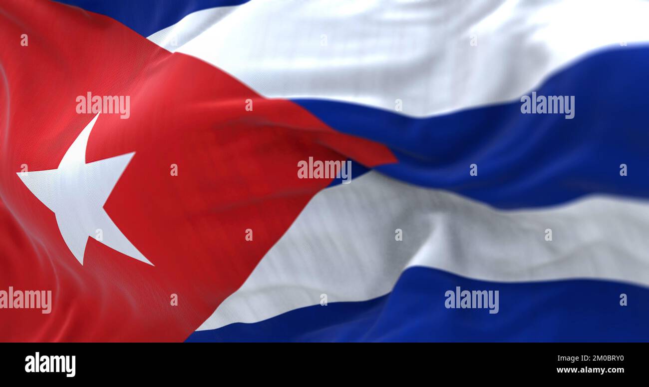 Close-up view of the Cuba national flag waving in the wind. The ...