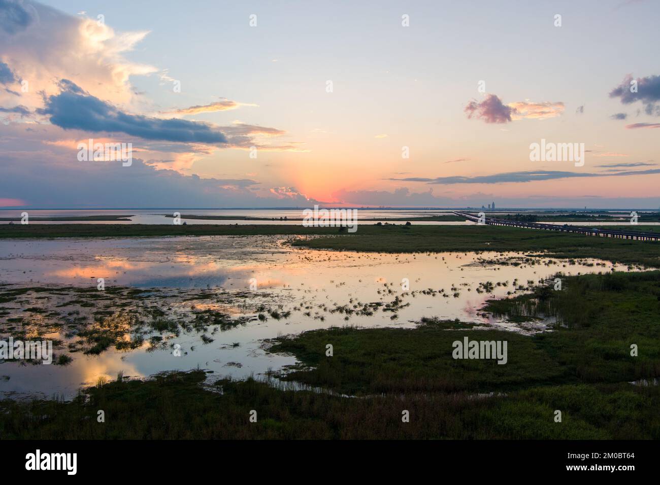 Aerial view of Mobile Bay bridge at sunset in September 2022 Stock Photo - Alamy