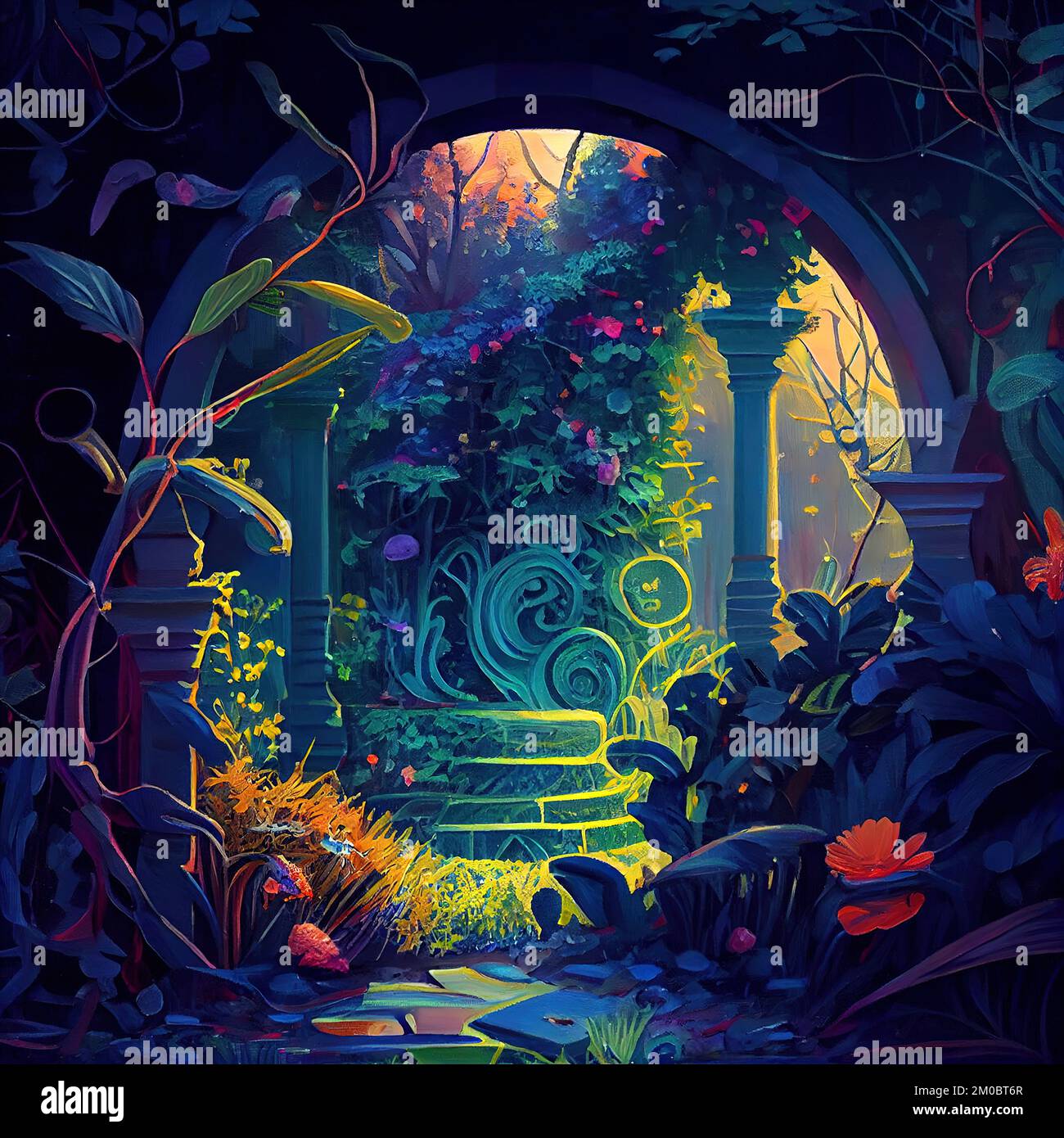 Beautiful Fantasy Garden Background Illustration Stock Photo - Alamy