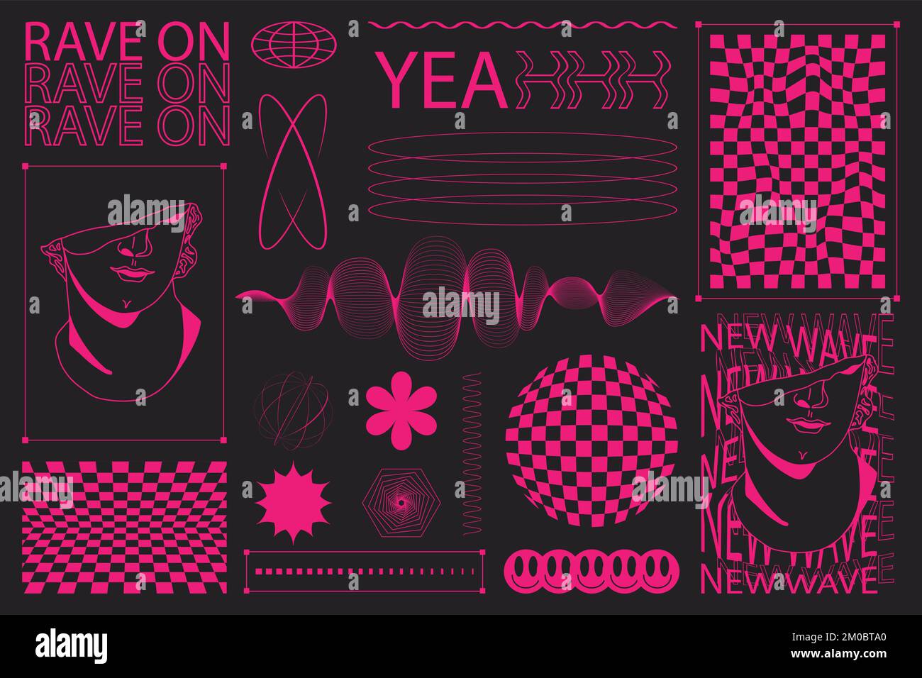 Retro futuristic elements for design. Collection of abstract graphic geometric symbols and ...