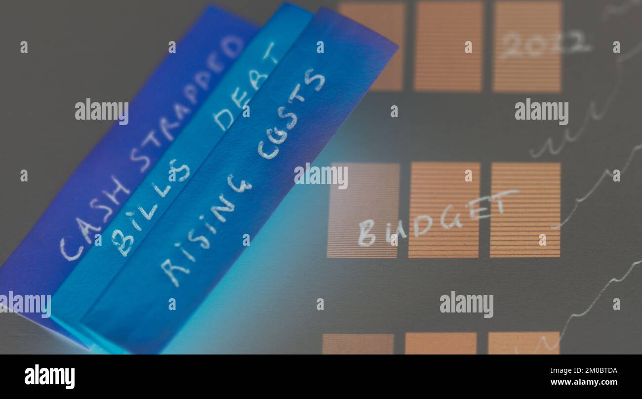 Conceptual Money, Debt and Budgeting - Close-up of sticky notes ...