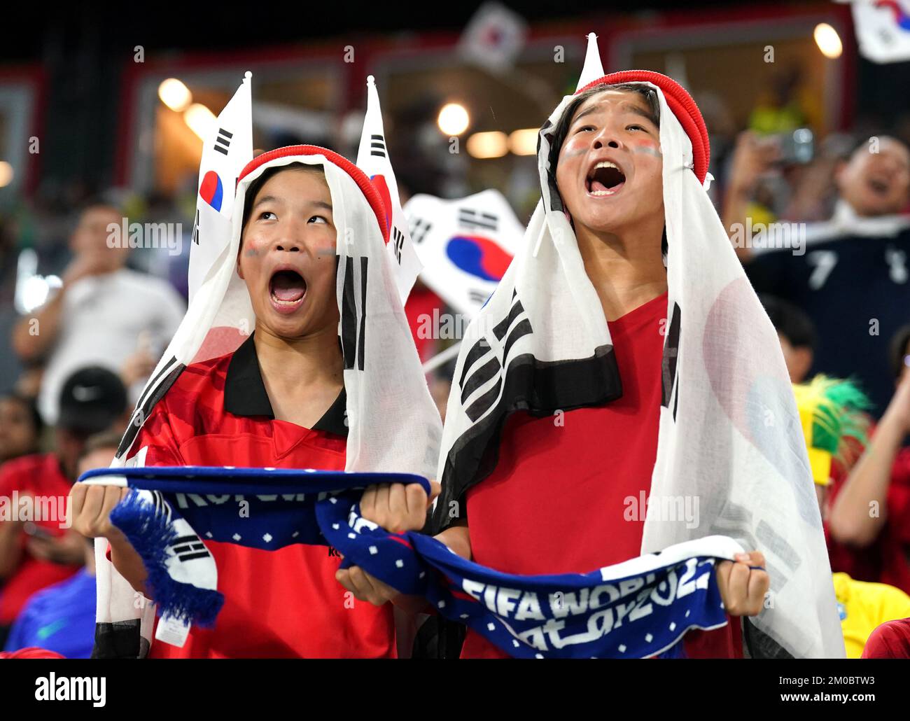 South Korea fans in the stands ahead of the FIFA World Cup Round of ...
