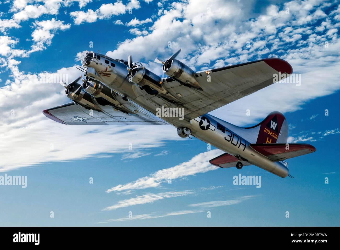 B17G Flying Fortress, "Aluminum Overcast" WW2 bomber plane seen in the skies over Sarasota FL ...