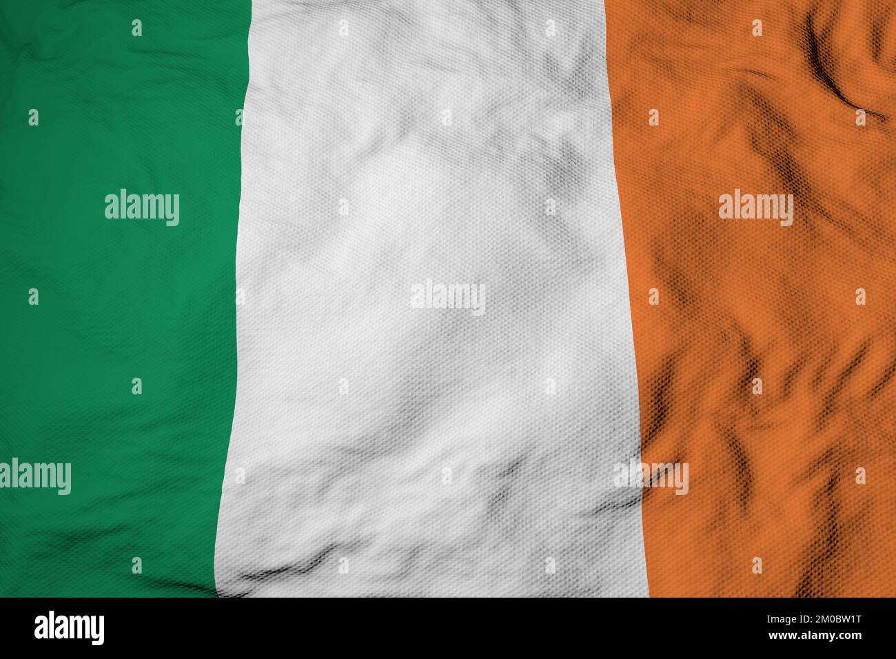 Full frame close-up on a waving flag of Ireland in 3D rendering Stock ...