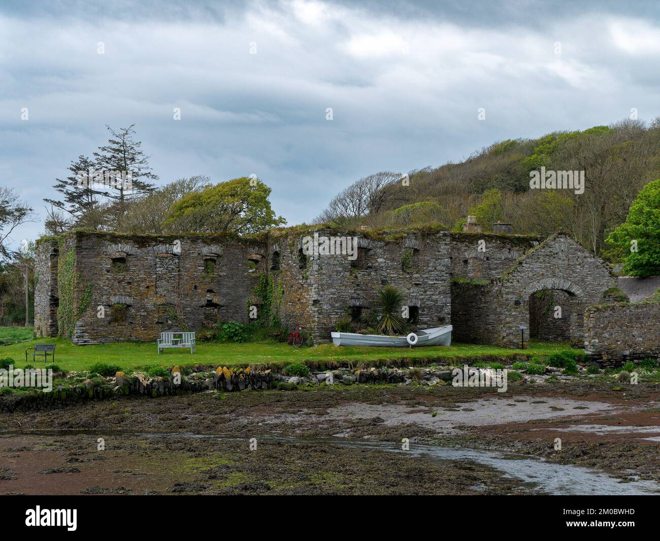 The ruins of Arundel grain store on the shore of Clonakilty Bay. An old ...