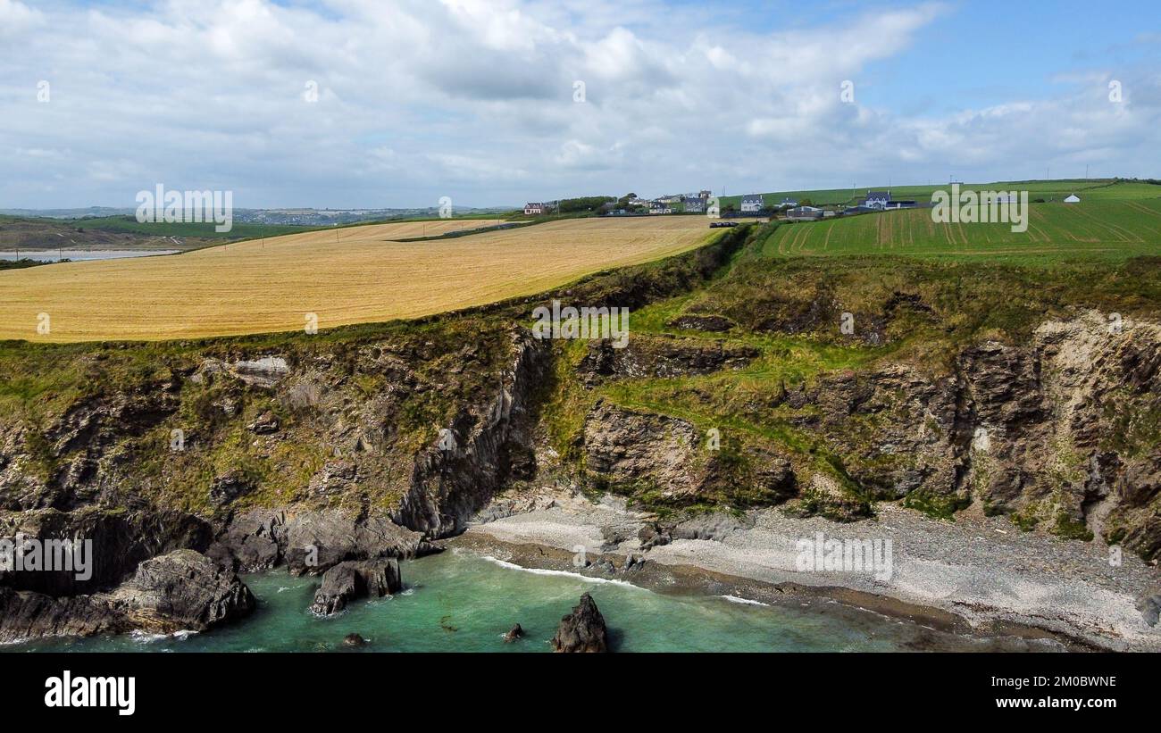 Beautiful farm fields on the hillsides of the Atlantic Ocean coast ...