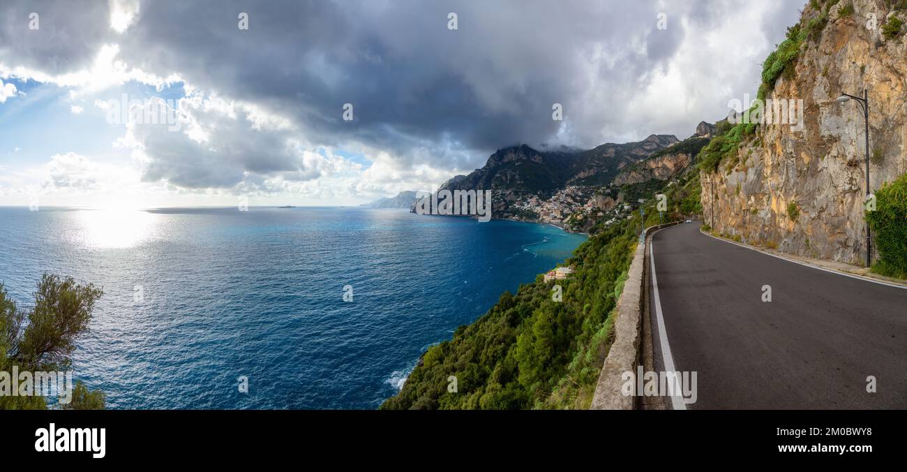 Scenic Road on Rocky Cliffs and Mountain Landscape by the Sea. Amalfi ...