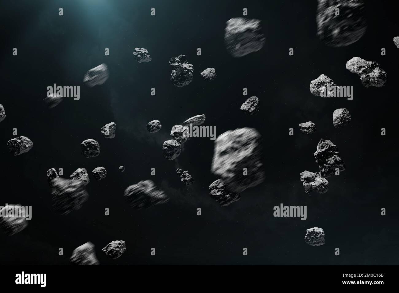 Asteroid field and nebula in deep space. Science fiction art. Elements ...