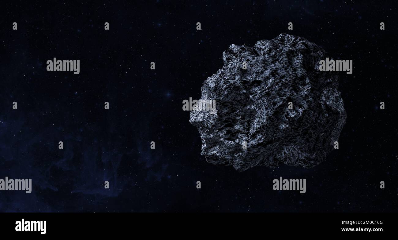 Asteroid or a meteorite flies in space, against the background of ...